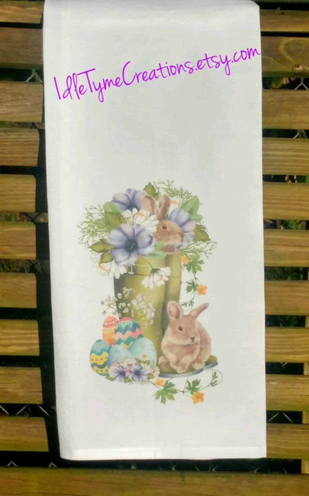 Easter Tea Towel, Bunny Rabbit / Easter Eggs Flour Sack Towel, Spring ...