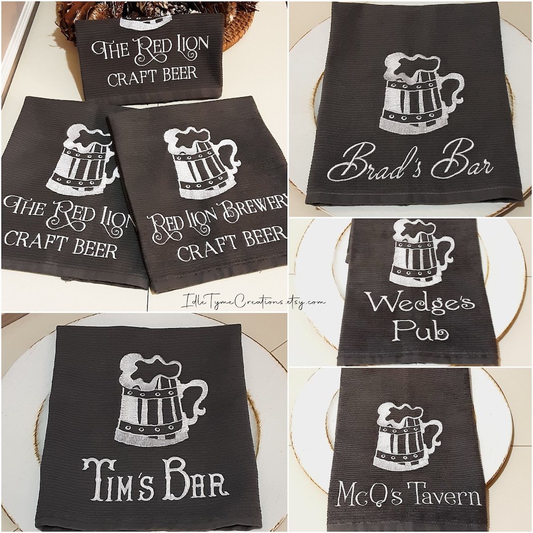 Personalized Bar Towel, Embroidered Towel, Beer Mug Bar Mop, Custom Bar ...