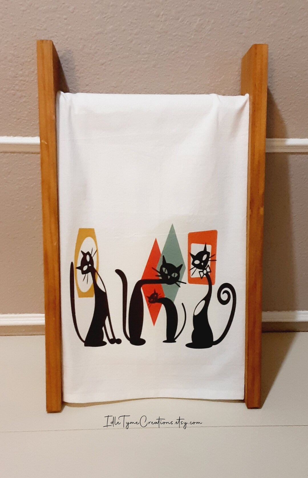 Mid Century Atomic Cats Towel, Retro Cats Kitchen Tea Towel, MCM Cats ...