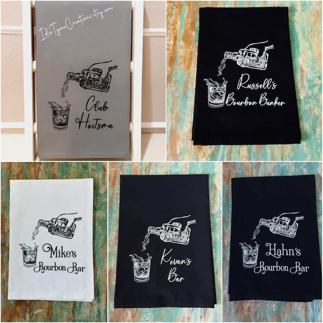 Personalized Bar Towel, Embroidered Towel, Whiskey Pour, Bourbon ...