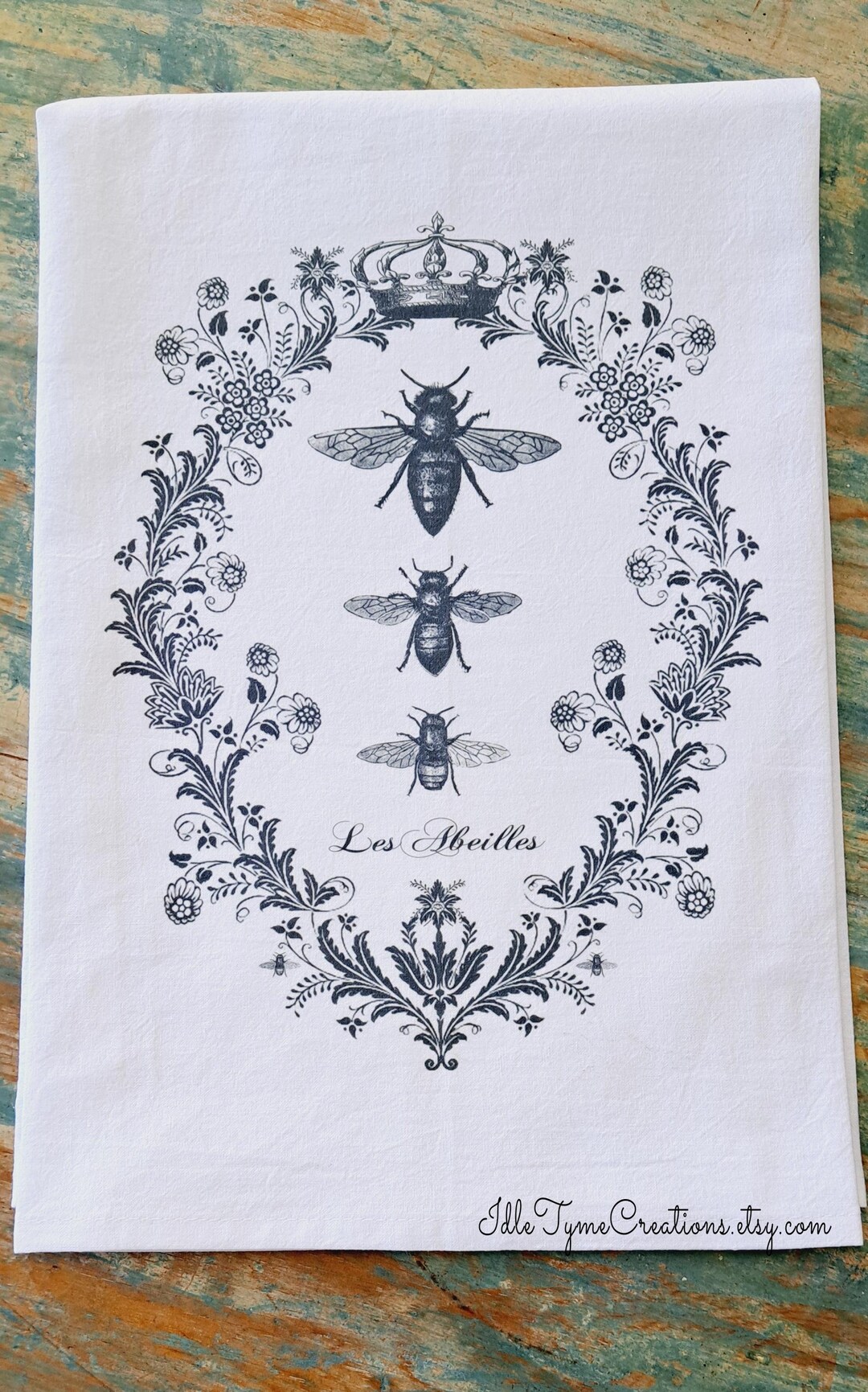 French Queen Bee Tea Towel, Honeybee Flour Sack Towel, French Farmhouse ...