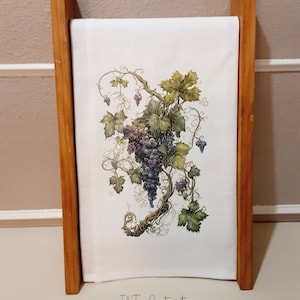 Grapevine Tea Towel, Botanical Grapes Flour Sack Towel, Wine Bar Towel, Watercolor Grapes on ...
