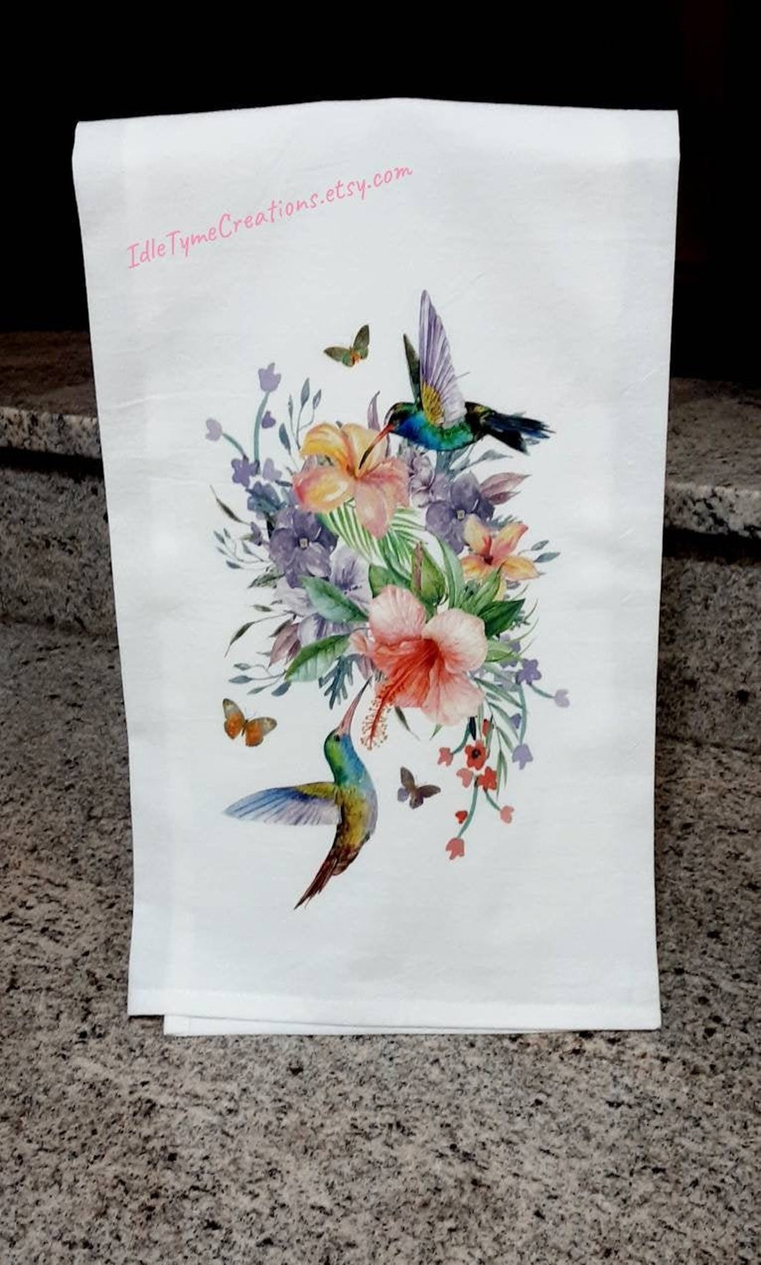 Hibiscus & Hummingbirds Towel, Botanical Tea Towel, Tropical Kitchen ...