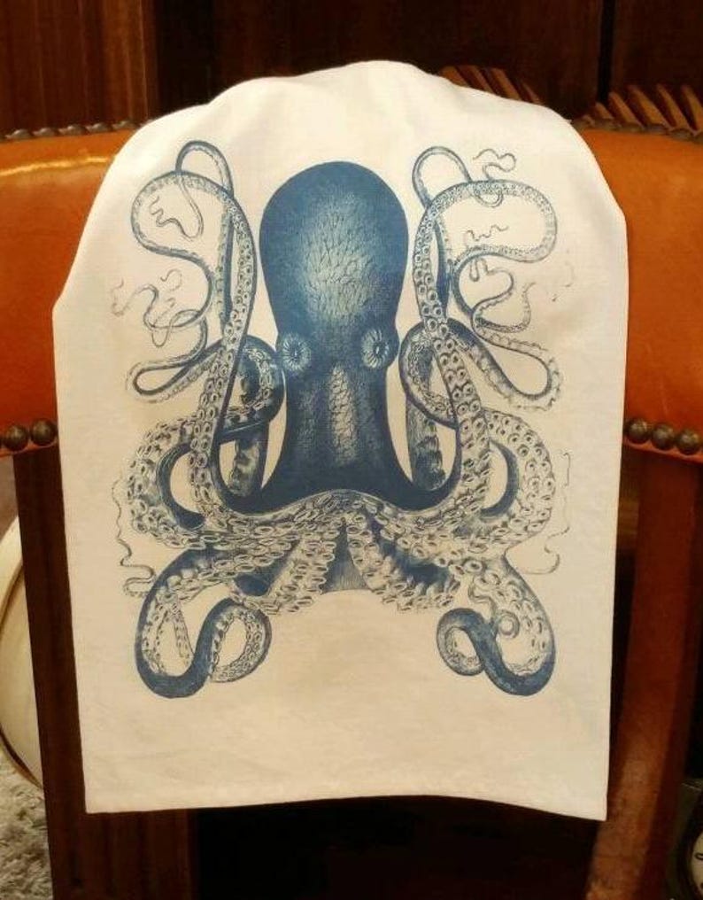 Octopus Tea Towel, Coastal Bar Towel, Guest Towel, Beach House Kitchen ...