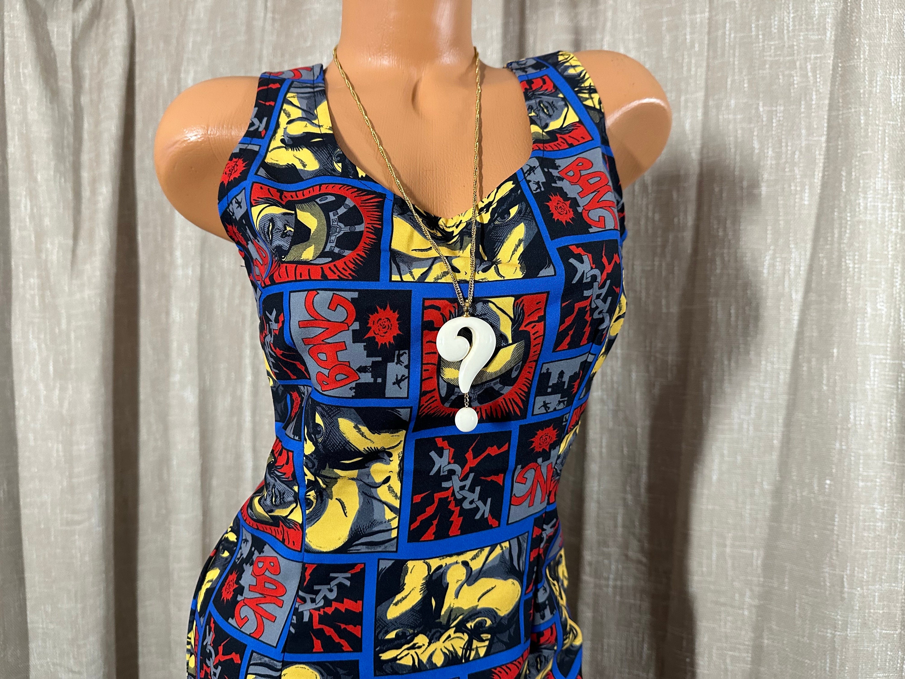 NOS Vintage 1990s Comic Strip Club Tank Dress W/op Art Superhero Print ...