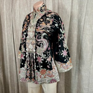 Vintage 1920s Chinese Kimono Jacket W/art Deco Silver Bullion Trapunto Embroidered Dragons ...