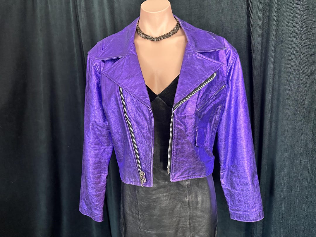 Iconic Vintage 1980s LA Roxx Purple Metallic Leather Moto Jacket W ...