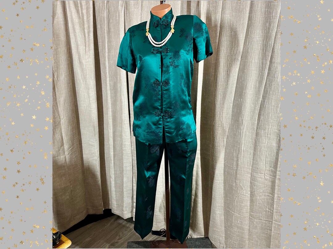 Vintage 1960s 2 Pc Hostess Set, Jacket Pants, Hong Kong Silk Satin ...