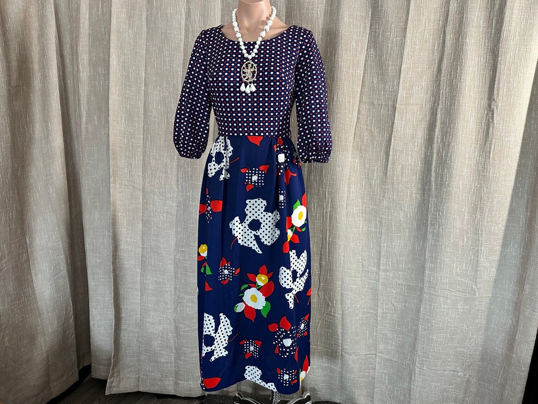 Vintage 1970s Boho Gypsy Peasant Midi Dress W/mod Dots + Splashy ...