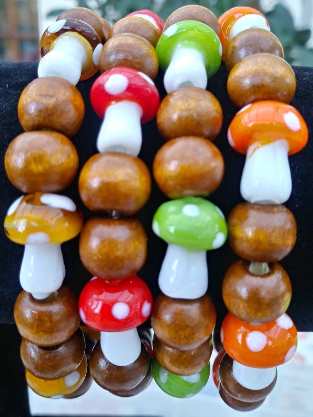 Fairy Ring Toadstool Mushroom Bracelet Glass and Wood Beads - Etsy