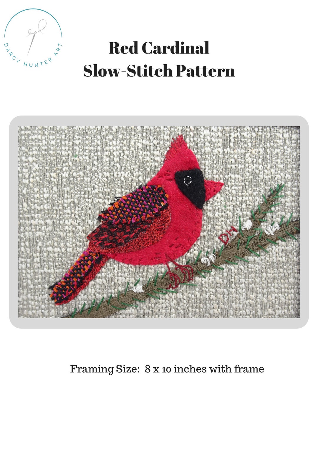 PDF Red Cardinal Textile Fabric Collage Pattern / Bird Hand Embroidery ...