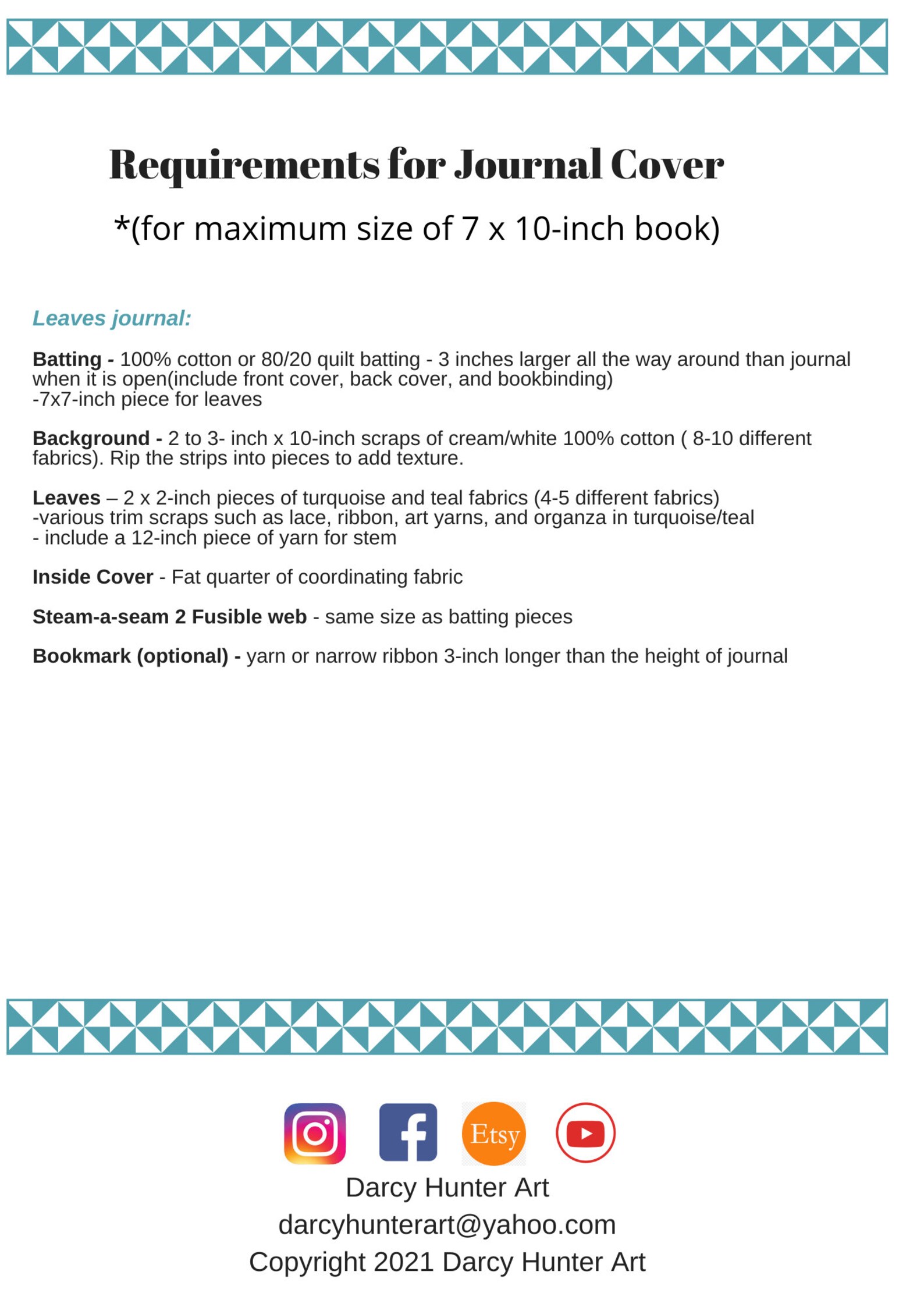 PDF Book Cover PATTERN Leaves / Journal Cover Quilt Pattern / Quilting ...