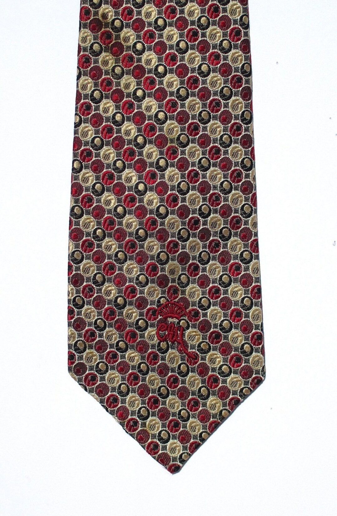 Countess Mara Silk Necktie Crown Logo, Red Black Gold Geometric, Retro ...
