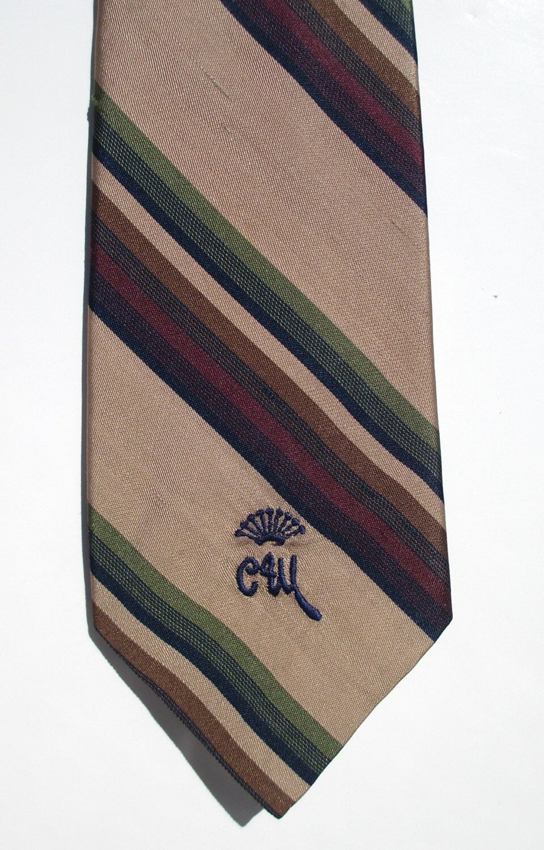 Countess Mara Silk Necktie, Tan Blue Green Brown Burgundy Striped ...