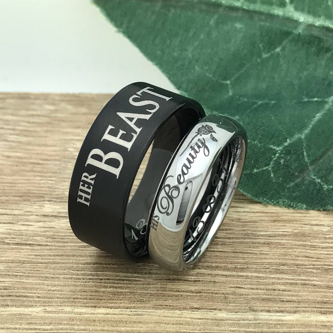 9mm/5.5mm His Beauty Her Beast Rings Personalized Engrave - Etsy