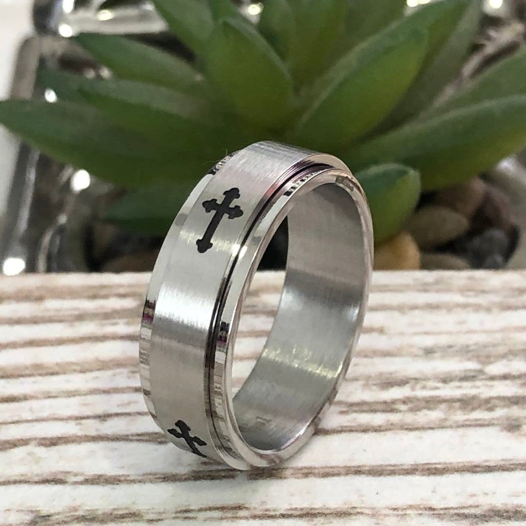Cross Ring, Stainless Steel Spinner Ring, Cross Spinner Ring, Christian ...