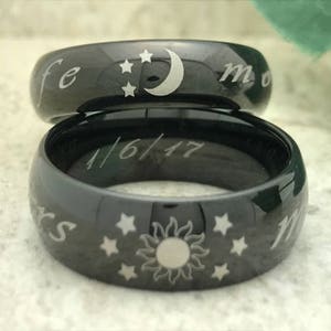 Moon and Stars Rings Personalized Engraved Stainless Steel - Etsy