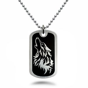 Wolf Dog Tag Necklace, Stainless Steel Dog Tag Necklace, Laser Engrave ...