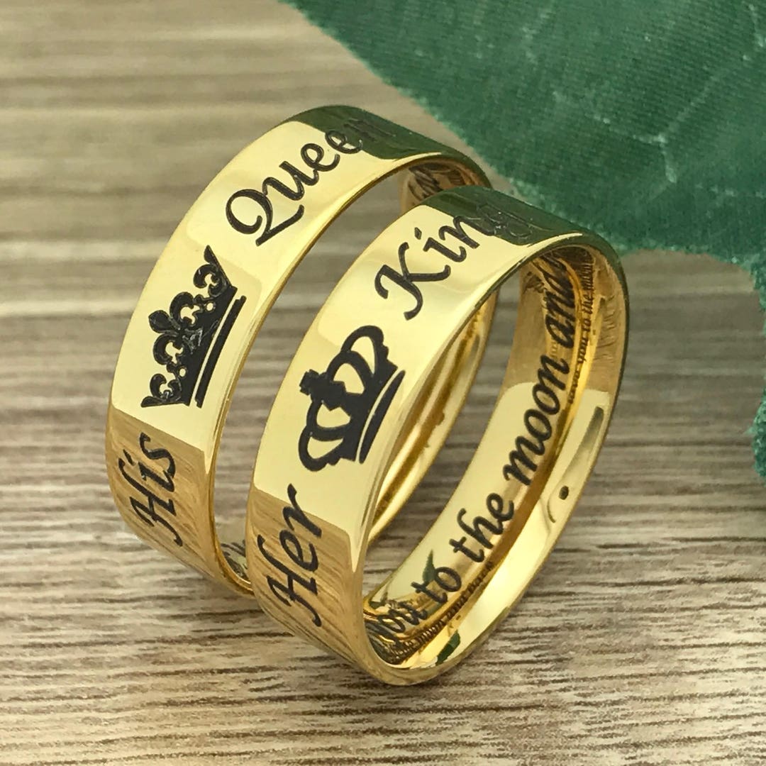 Personalized Engrave Her King and His Queen Rings, Gold Plated ...