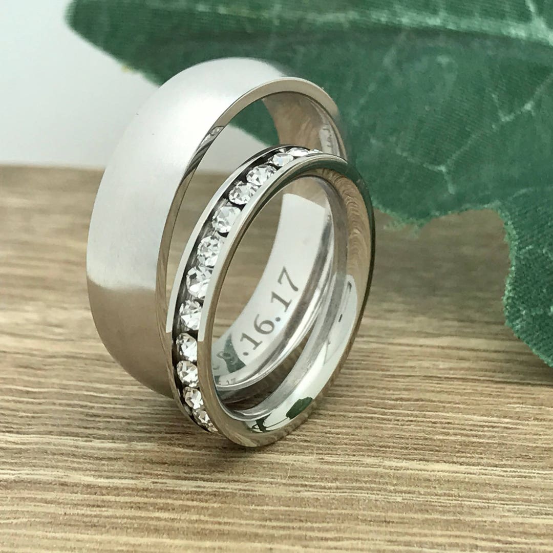 6mm/3mm Titanium Ring Sets, Personalize Engrave His and Hers Titanium ...