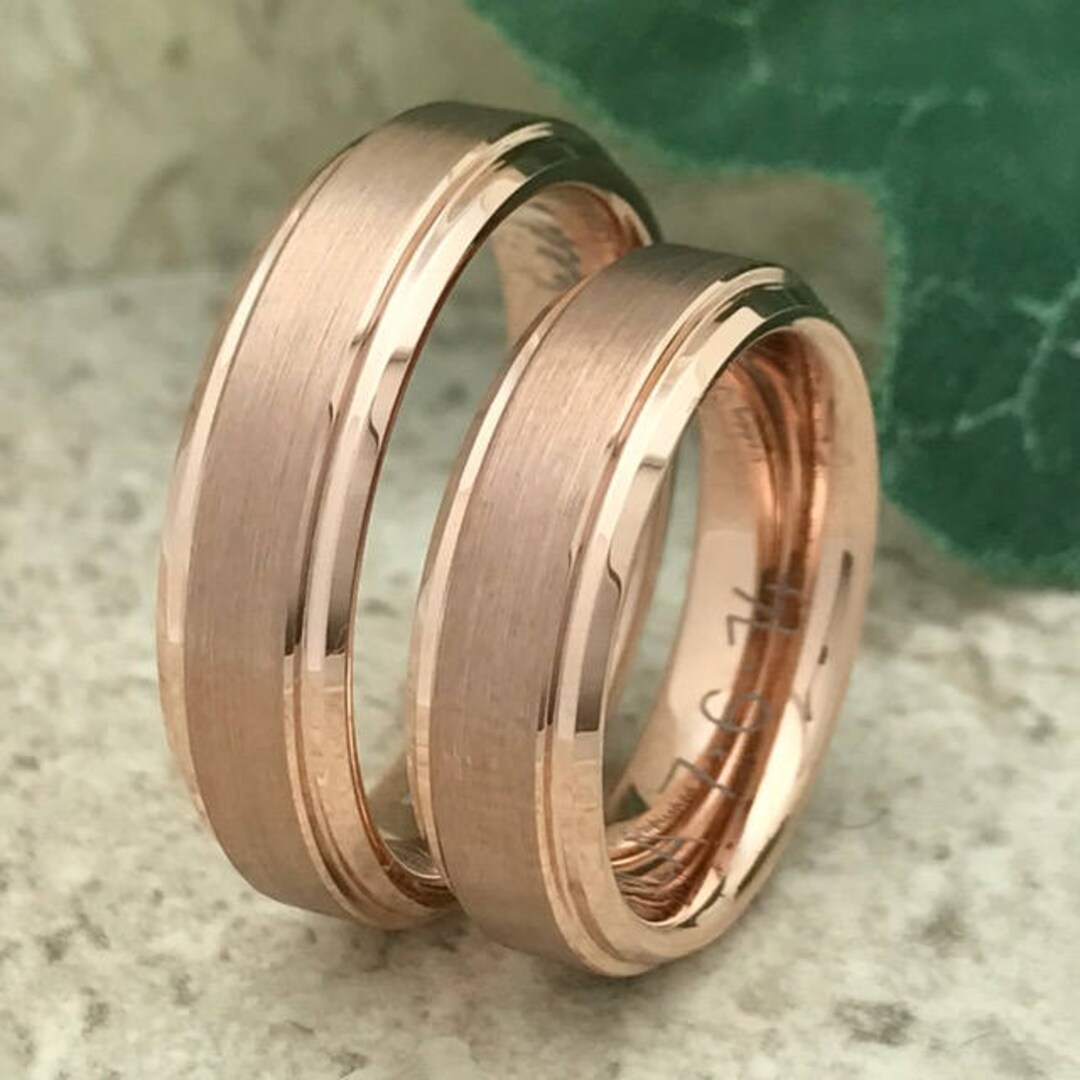 6mm His and Hers Tungsten Rings, Personalized Custom Engrave Rose Gold ...