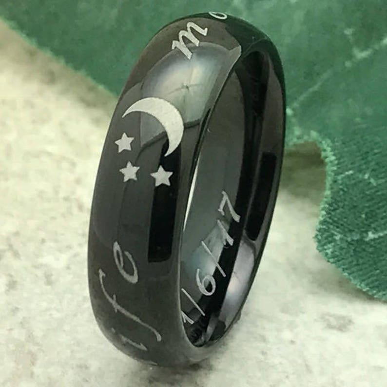 Moon and Stars Rings Personalized Engraved Stainless Steel | Etsy