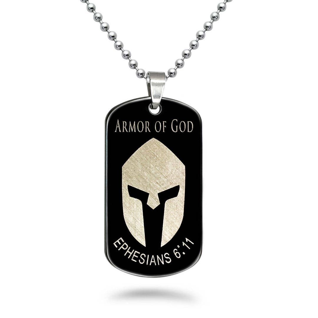 Armor of God Dog Tag Necklace Black Stainless Steel Dog Tag - Etsy