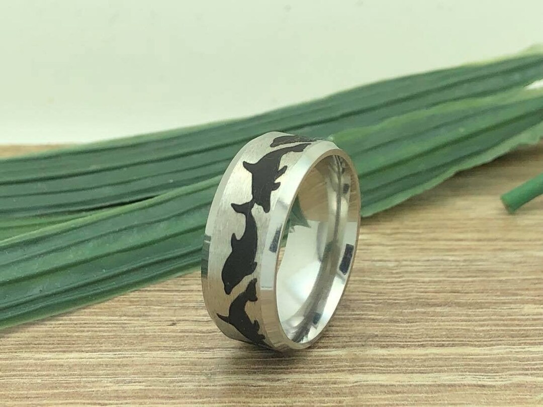 Dolphin Ring, Stainless Steel Ring With Dolphin Design, Laser Engraved ...