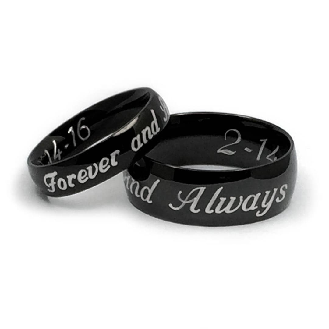 His and Hers Personalized Engraved Black Stainless Steel Rings, Promise ...
