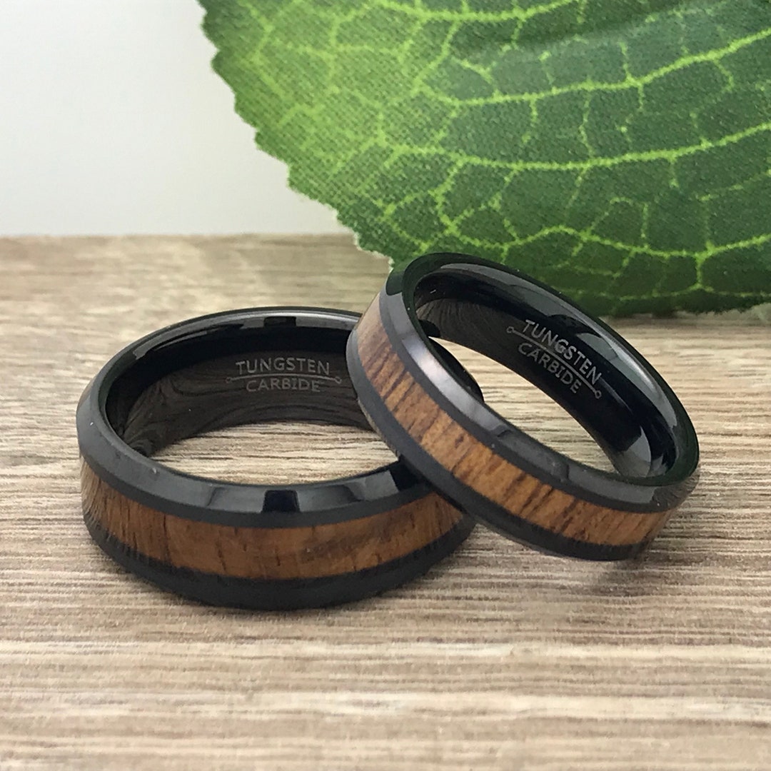 8mm/6mm Wood Tungsten Ring Tungsten Wedding Ring,personalize Engrave ...