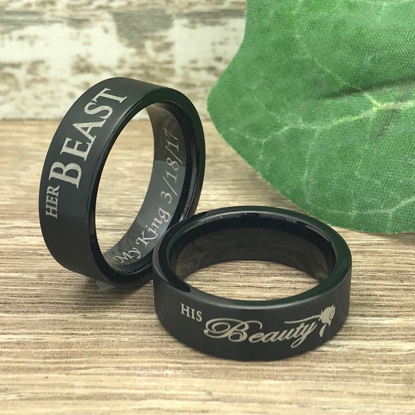 Tungsten Wedding Band His Beauty Her Beast Rings | Etsy