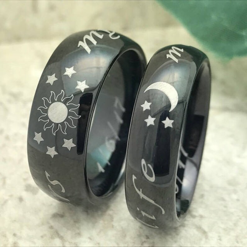 Moon and Stars Rings Personalized Engraved Stainless Steel | Etsy