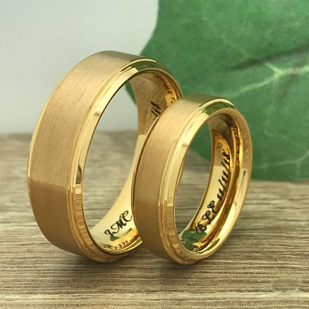 8mm/6mm Gold Tungsten Rings, Personalize Engrave Tungsten Wedding Ring ...