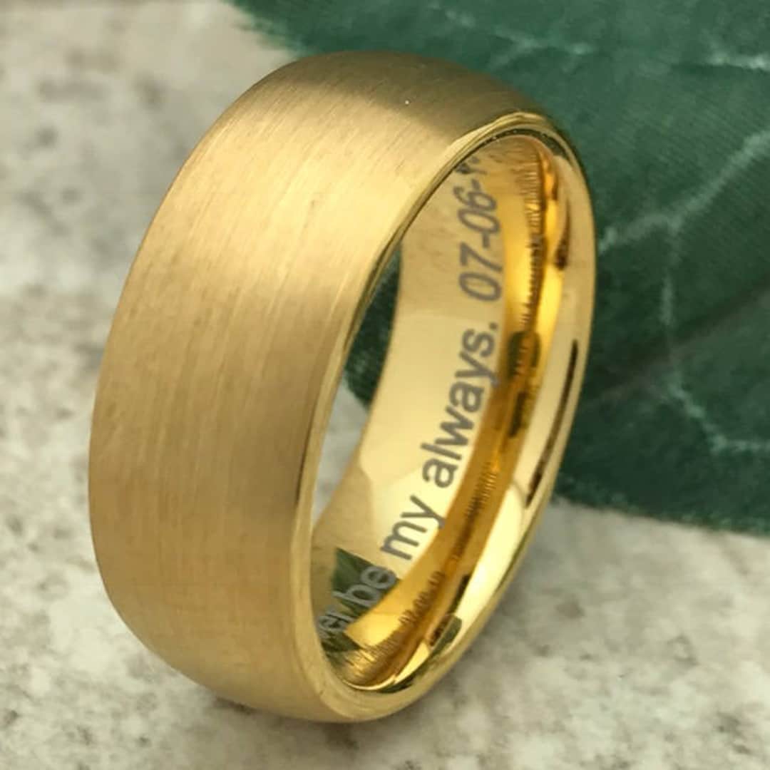 8MM Tungsten Ring Gold Plated Tungsten Wedding Ring Personalized Custom ...