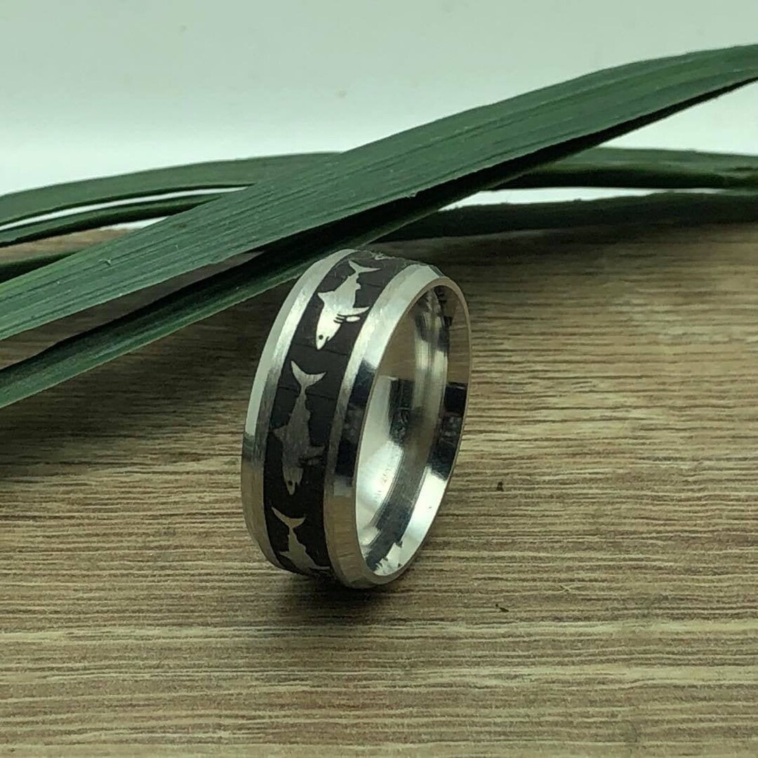 Shark Ring, Two Tone Stainless Steel Ring With Great White Shark Design ...