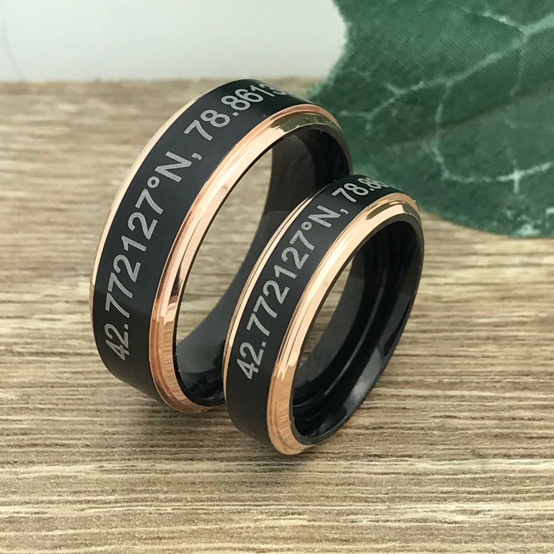 Couples Coordinate Titanium Rings, Personalize Engraved His and Hers ...