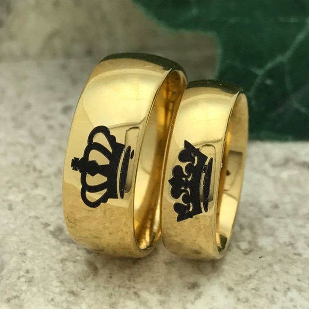Anillos de rey y reina, anillo de parejas de acero inoxidable grabado ...
