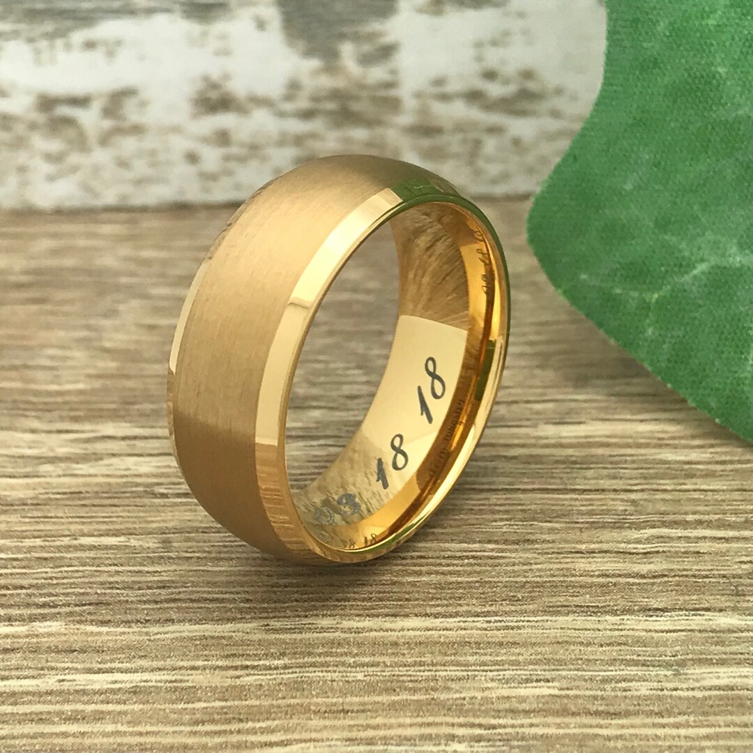 Gold Tungsten Wedding Ring Personalized Custom Engrave Ring FOR Men and ...