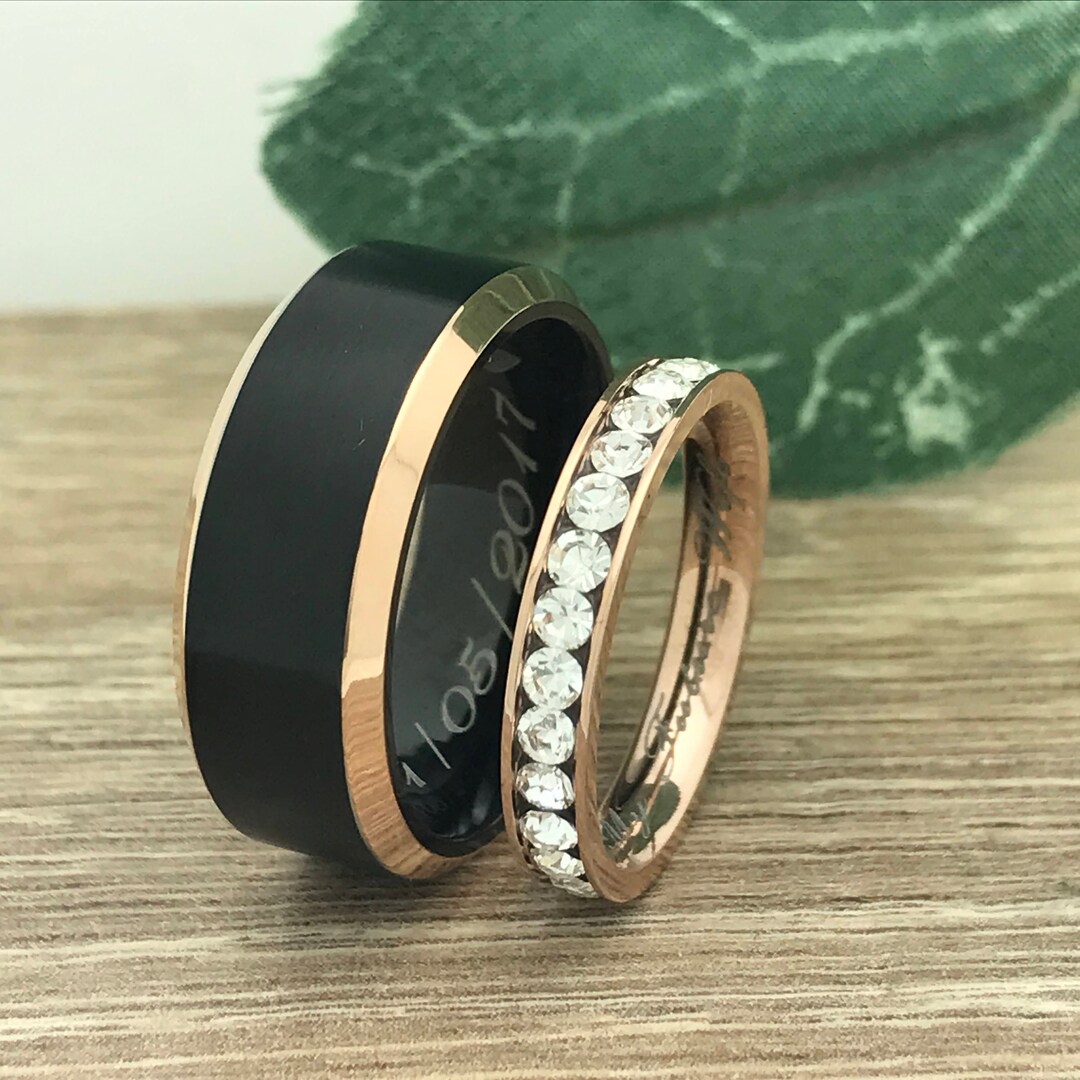 His and Her Personalize Engrave Titanium Ring Two Tone Ring - Etsy