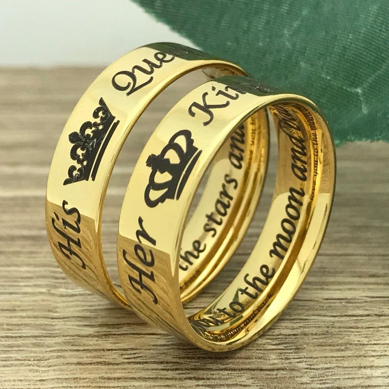 Personalized Engrave Her King and His Queen Rings Gold Plated | Etsy