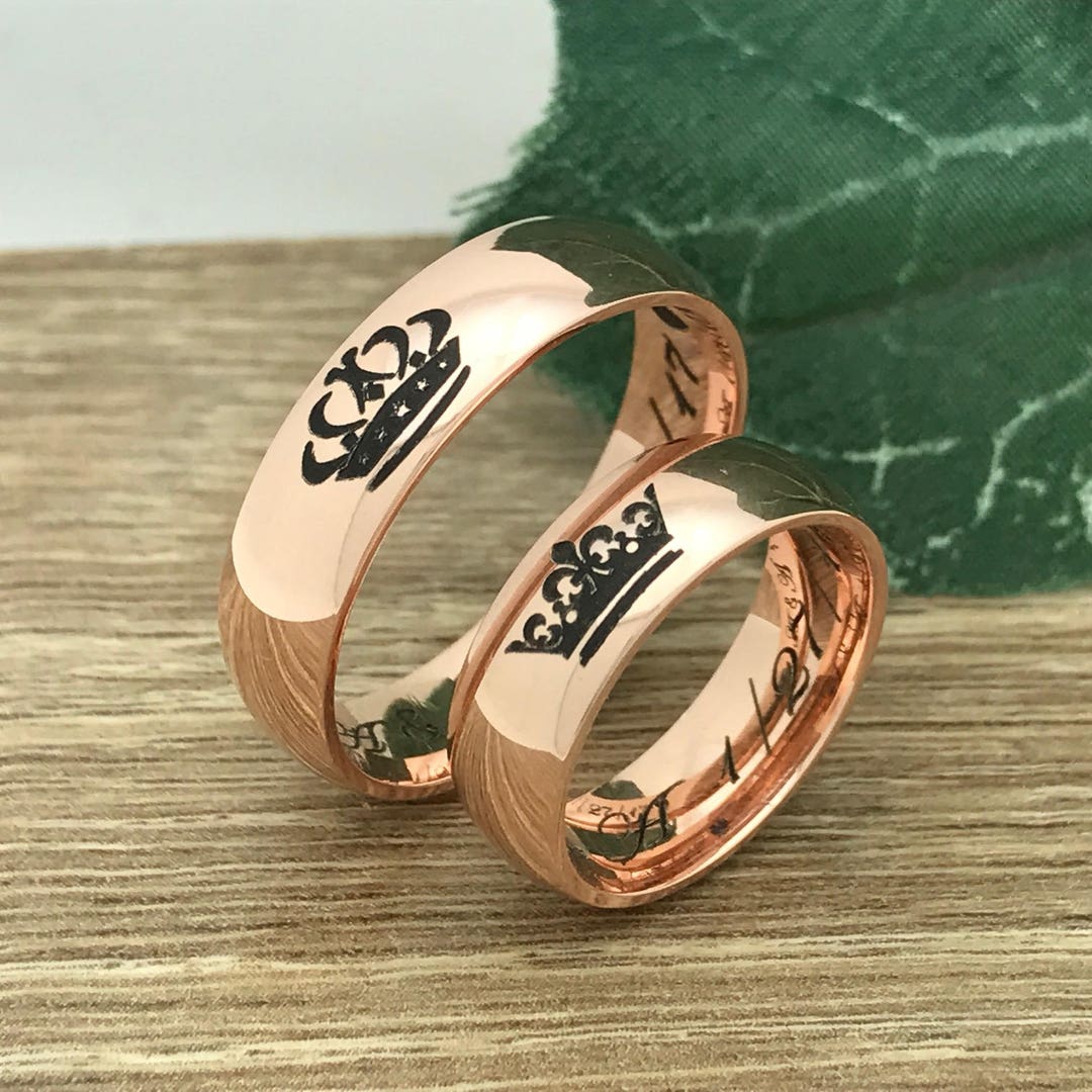 5mm King and Queen Rings, Personalized Engrave Rose Gold Plated ...