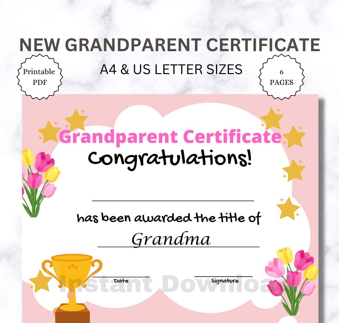 New Grandma Gift Certificate Printable Grandma Keepsake, Nana, Abuela ...