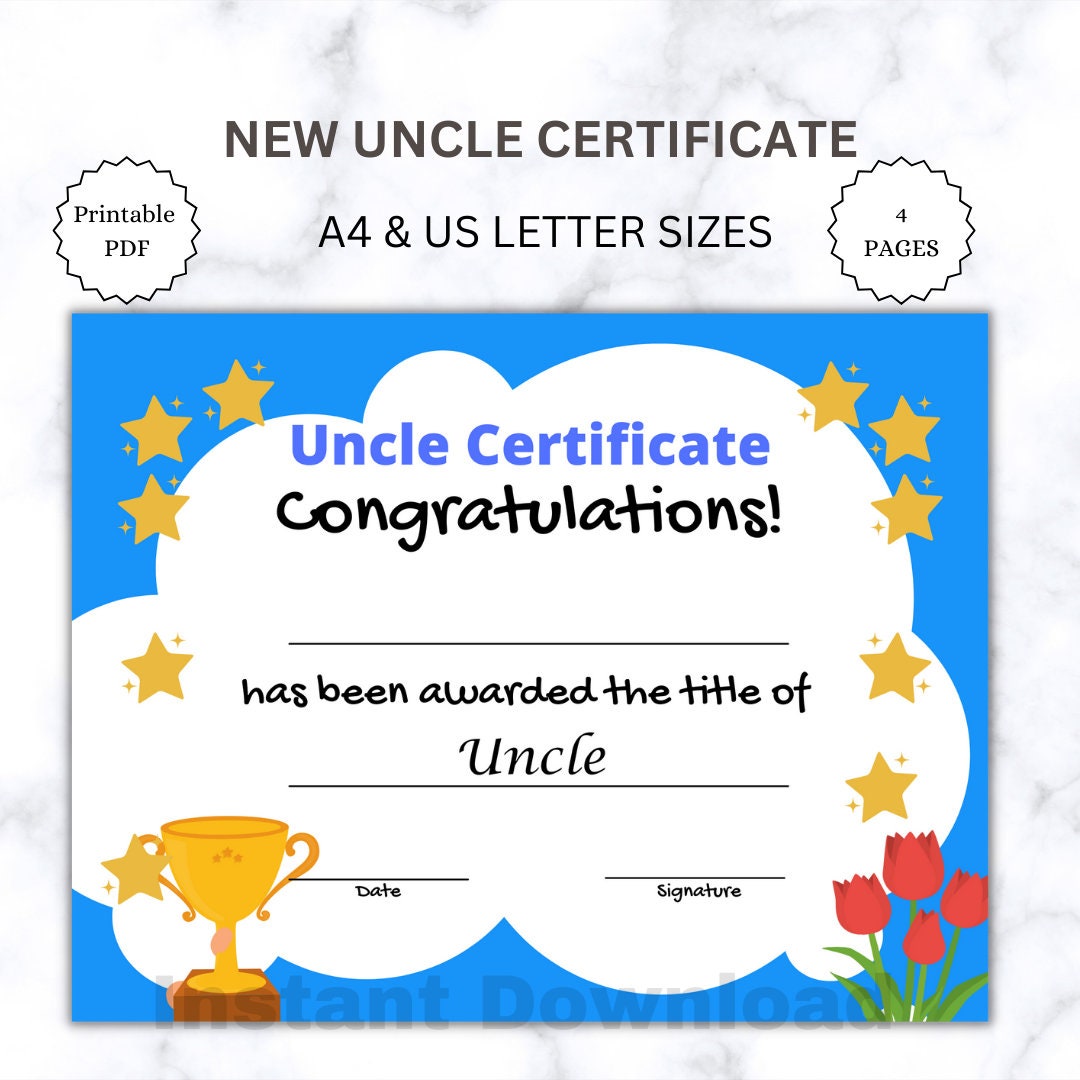 New Uncle Certificate Printable, Uncle Keepsake, Tio Gift, New Uncle ...