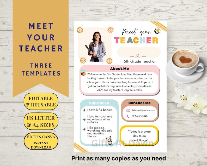Editable Meet the Teacher Templates, Back to School, Boho Design, Meet ...