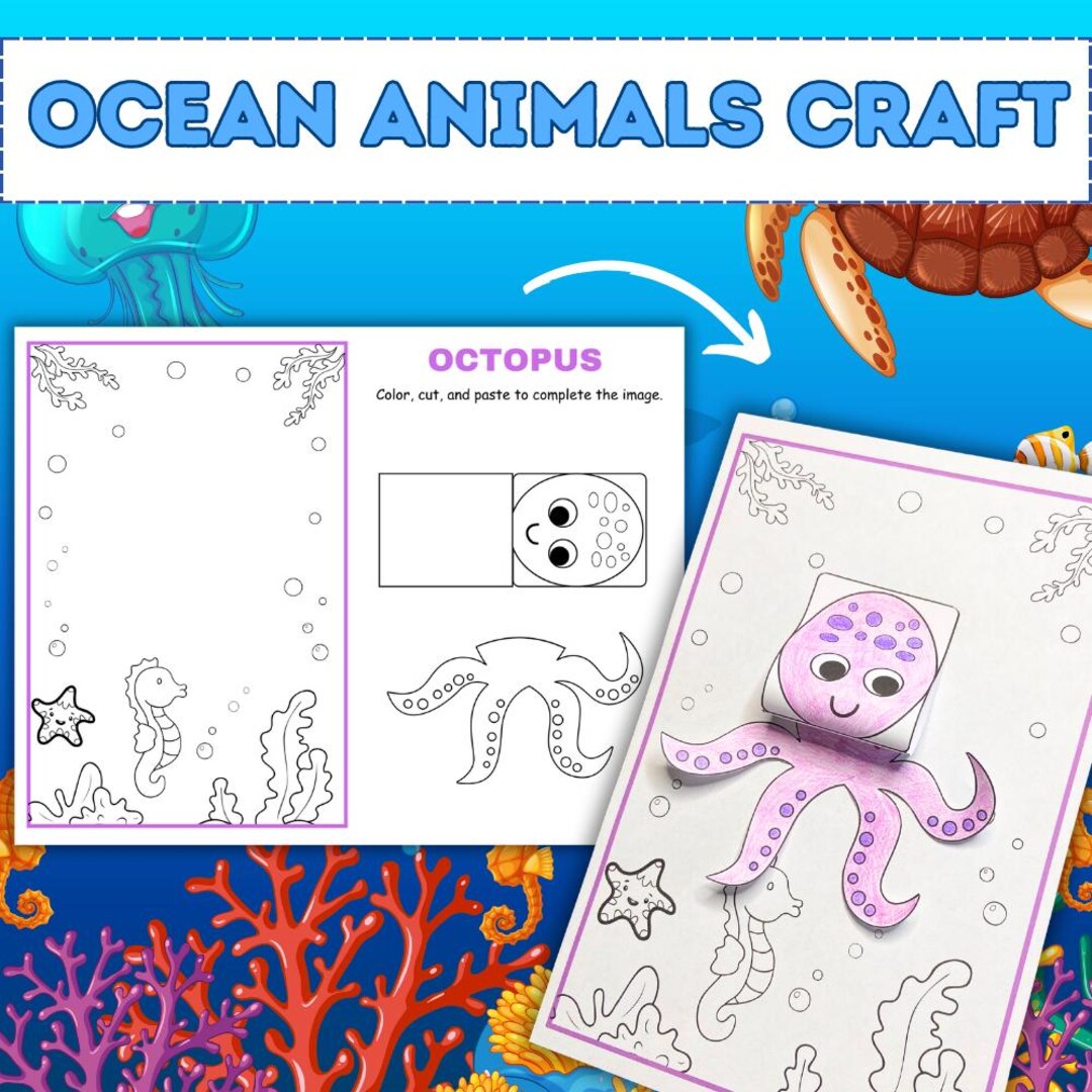 10 Ocean Animals Cut & Paste Printable Crafts, Under the Sea Animals ...
