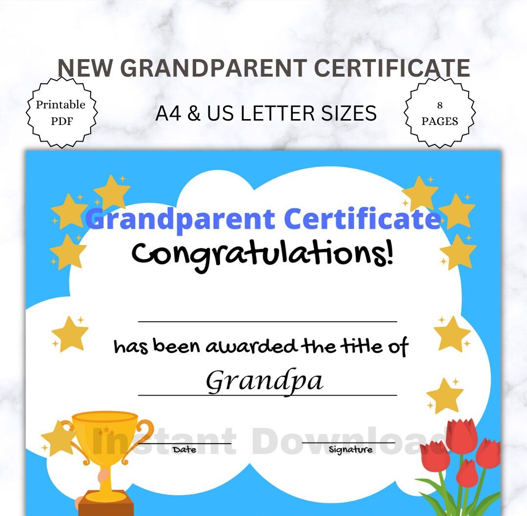 New Grandpa Gift Certificate Printable, Granddad Grandad Keepsake ...