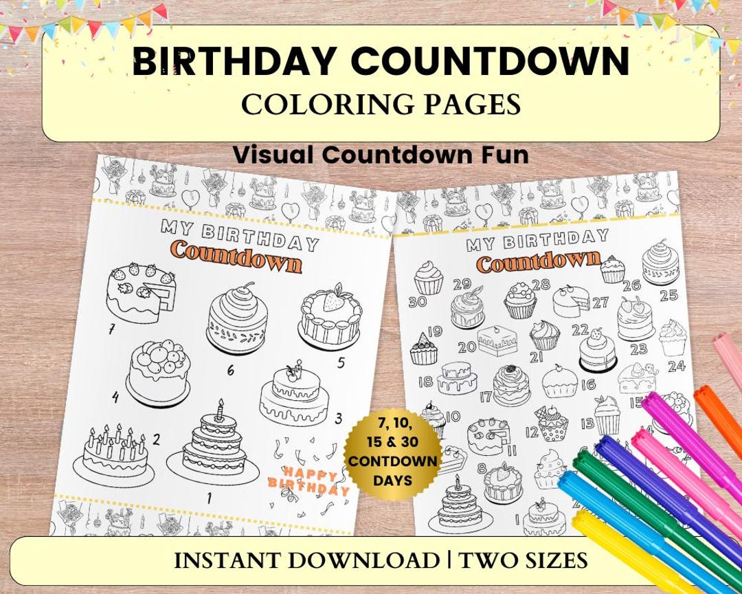 Birthday Countdown Coloring Printable, Birthday Advent Calendar ...