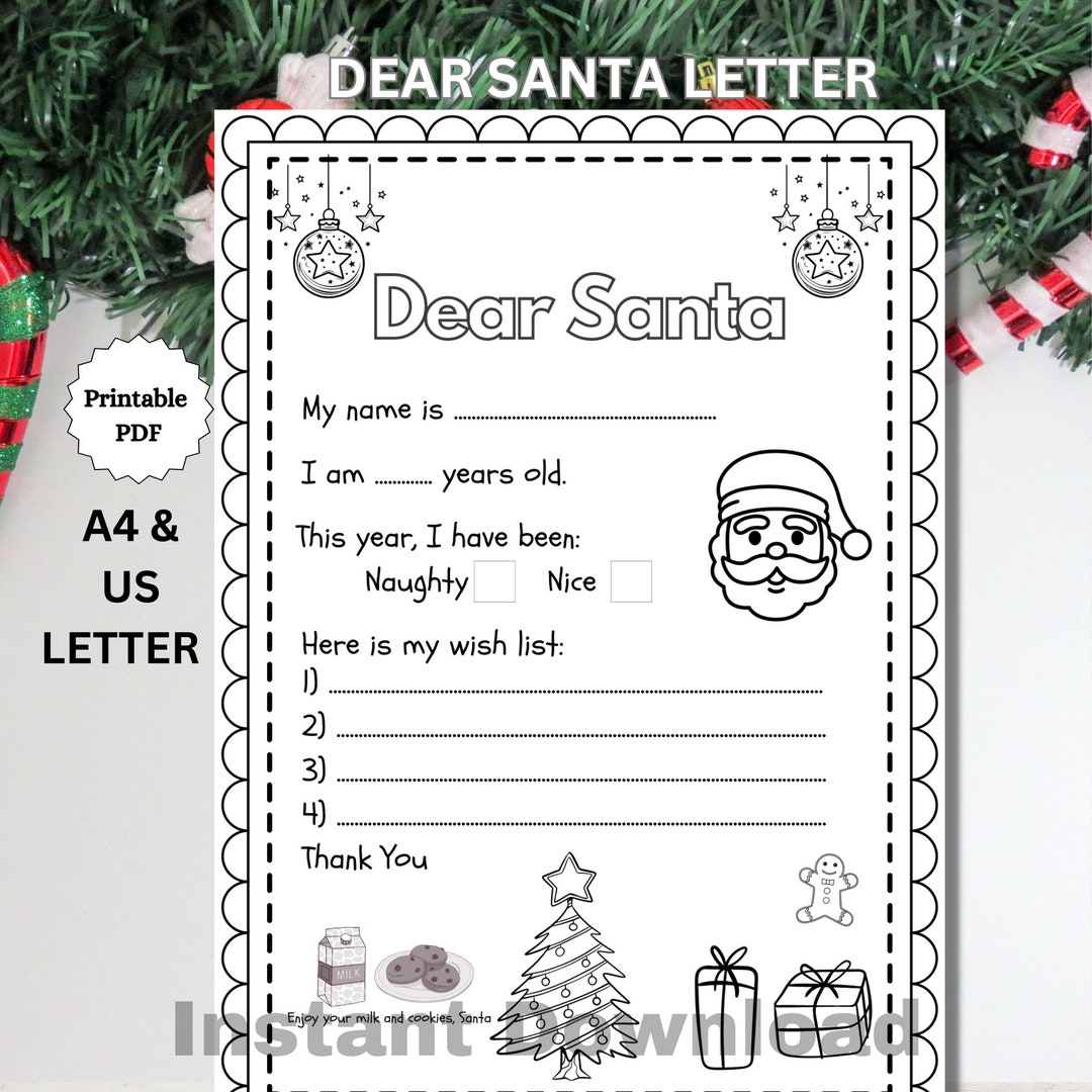 Printable Dear Santa Letter, Coloring Page Letter to Santa, Christmas ...