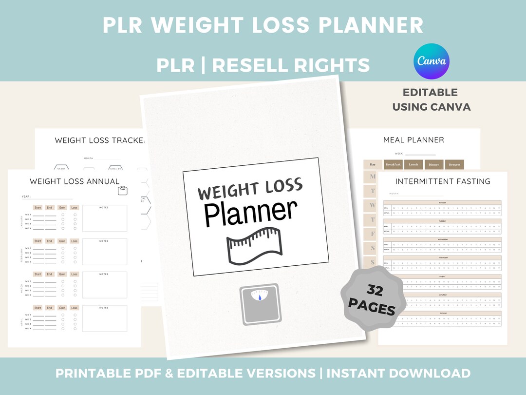 PLR Weight Loss Planner Templates, Printable Weight Loss Bundle, Weight ...
