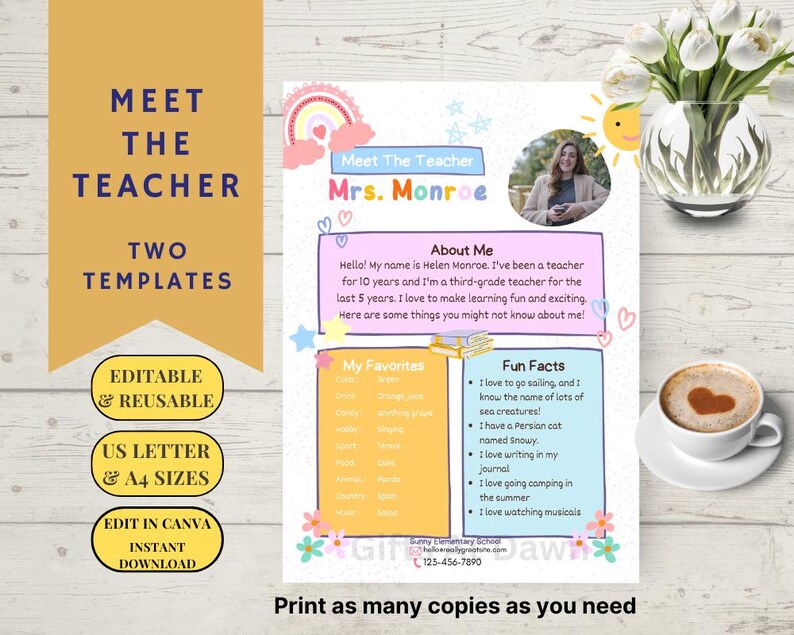 Editable Meet the Teacher Template, Meet the Student Template, Rainbow ...